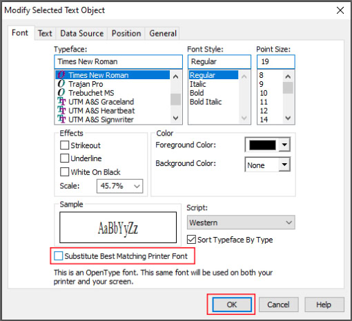 Khắc phục lỗi font chữ trong Bartender khi in tiếng Việt